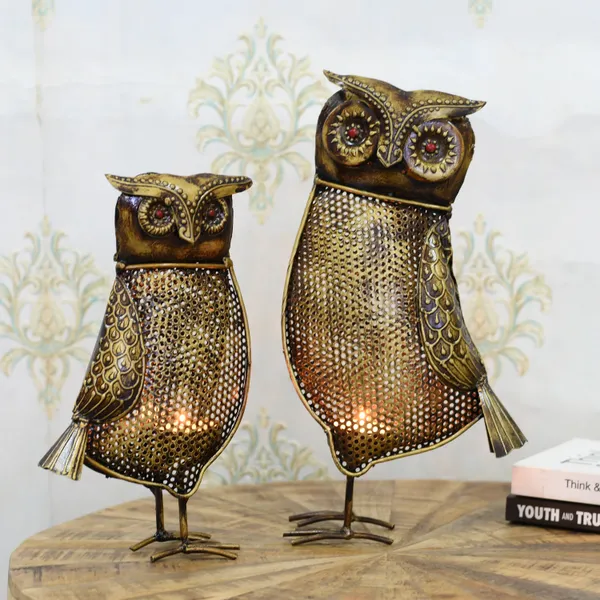 Lamcy Plaza Metal Owl Pair Candle Holder - Stylish Home Decor For A ...